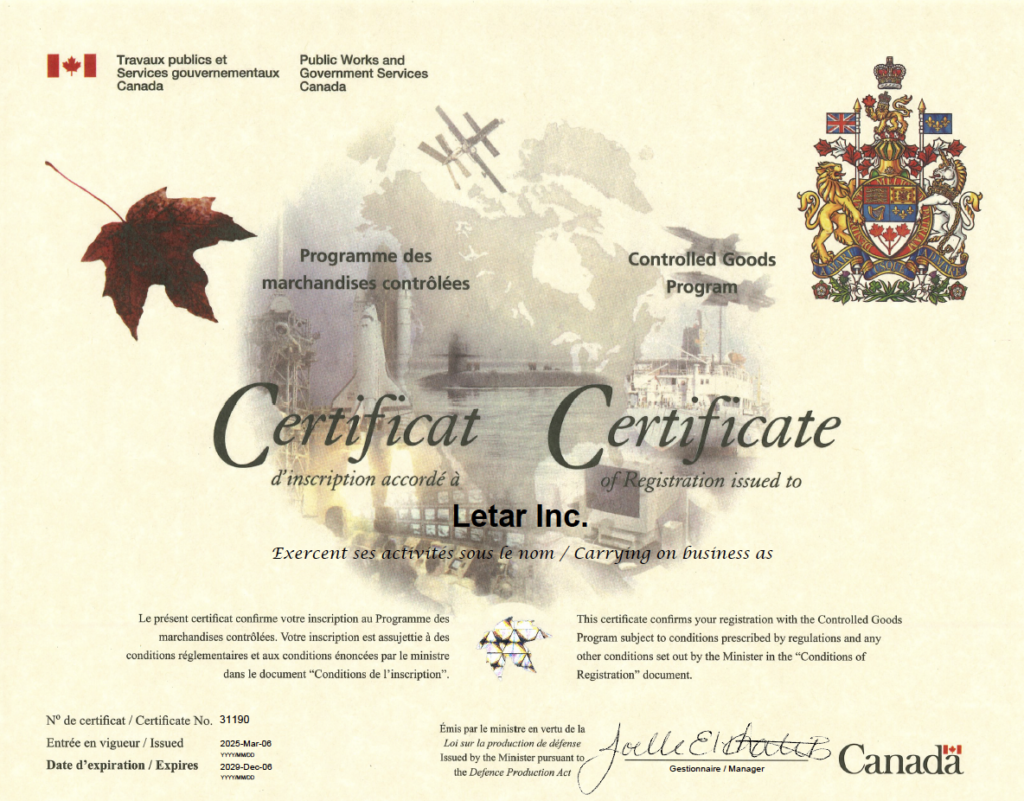 Certificates – Letar Inc.